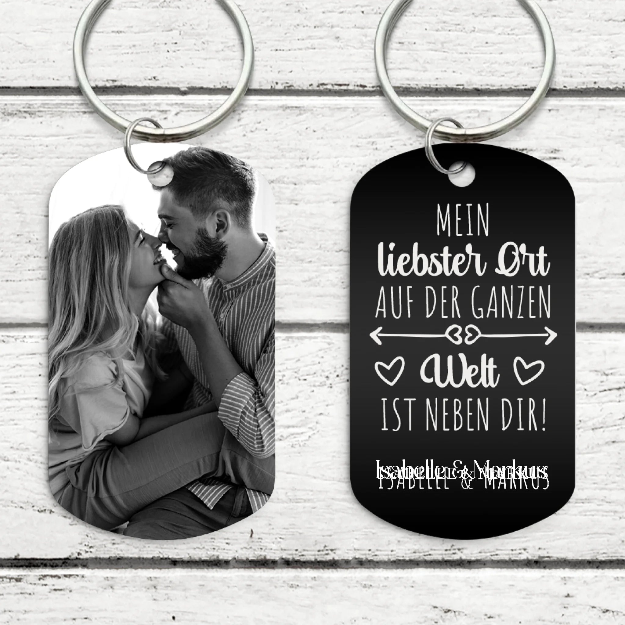 Personalisierter Schlüsselanhänger mit Foto für Paare mit Schwarz/Weiß ...